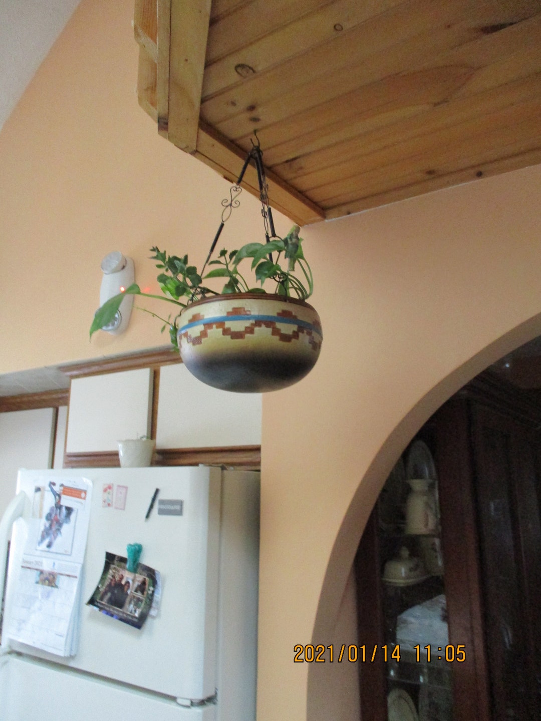 Aztec Pottery Hanging Plant Holder Medium Size Plant Pot W Black Scroll ...