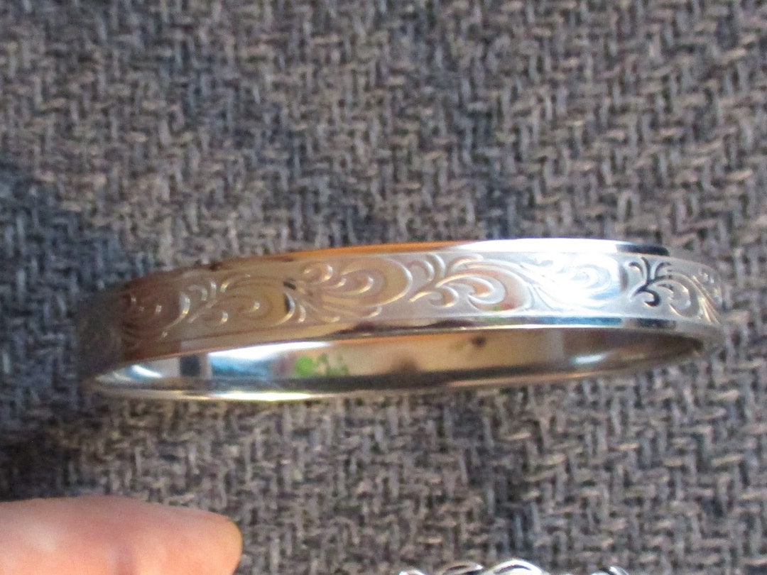 7 in Raised Scroll Bangle Bracelet Design Silver Over Steel From Steel ...