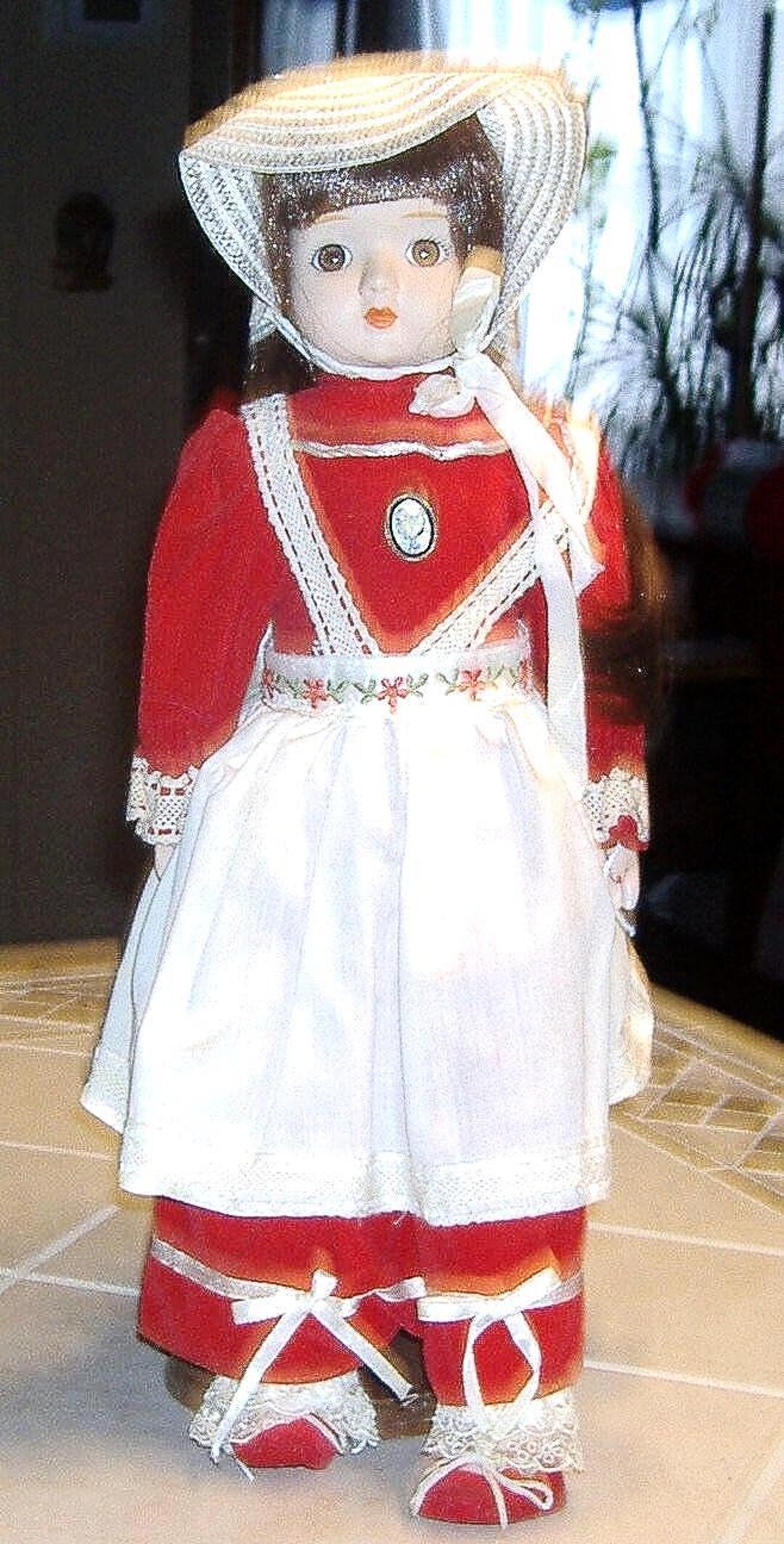 Vintage 1984 Gigi Musical Porcelain Doll: Red Velveteen Dress, Schmid ...