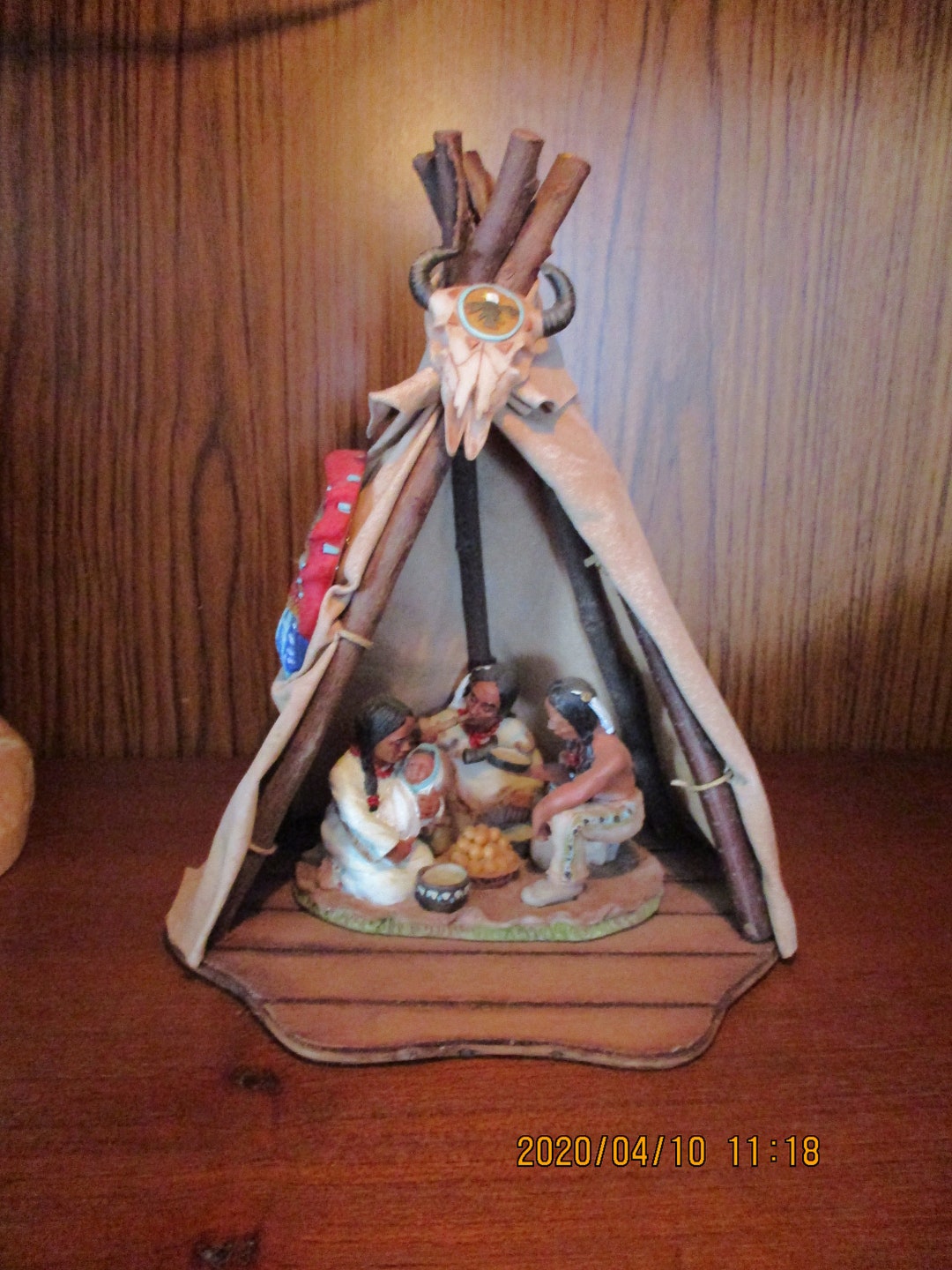 1985 Native American Family Tepee Sculpture: Buffalo Skull ...