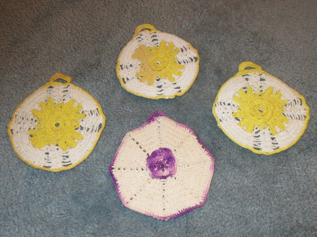 Special All on 4 1940s Crocheted Thread Circular Hot Plates or ...
