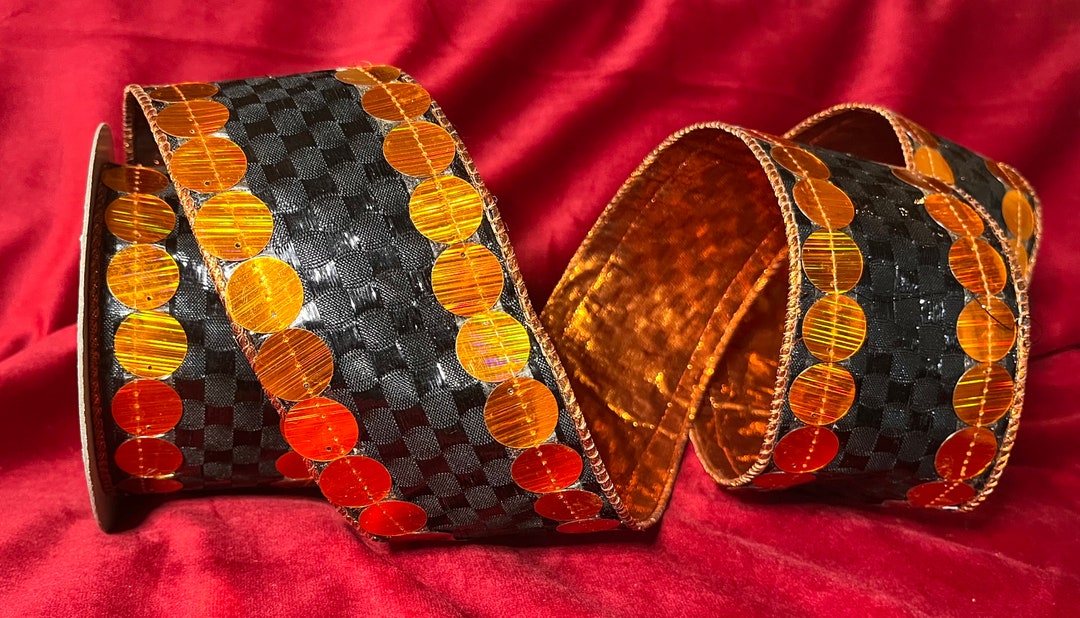 Holiday Orange/black traffic RIBBON 2.5wide 10 Yards WIRED - Etsy