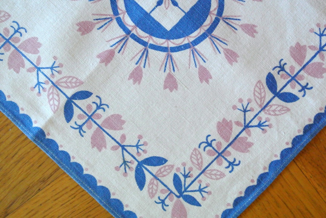Vintage 1950s Swedish Cotton Tablecloth: Blue & Pink Floral Design - Etsy