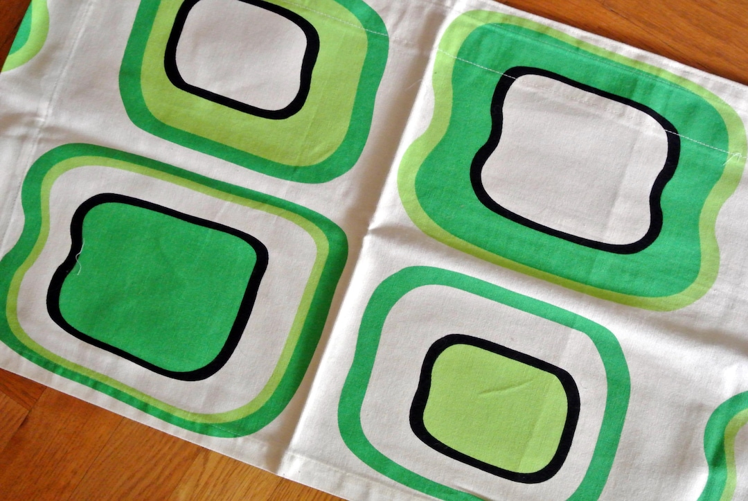 1970s Swedish Vintage Linen Curtain Valance: Green Abstract Print - Etsy