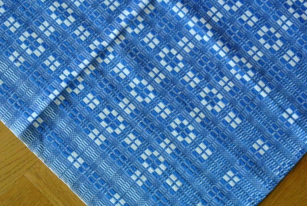 Swedish Vintage 1950s Square Blue/ Bonewhite Handmade HANDWOVEN Cotton ...