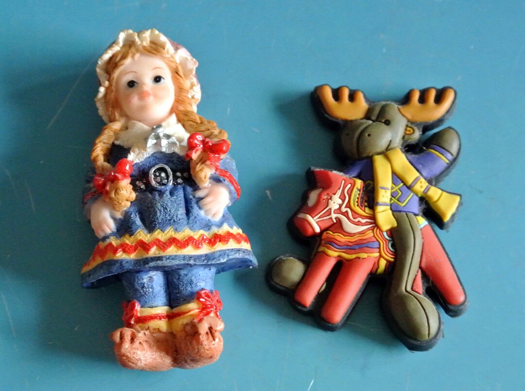 Vintage Swedish Refrigerator Magnets: Lappland Doll & Dala Horse, 1990s ...