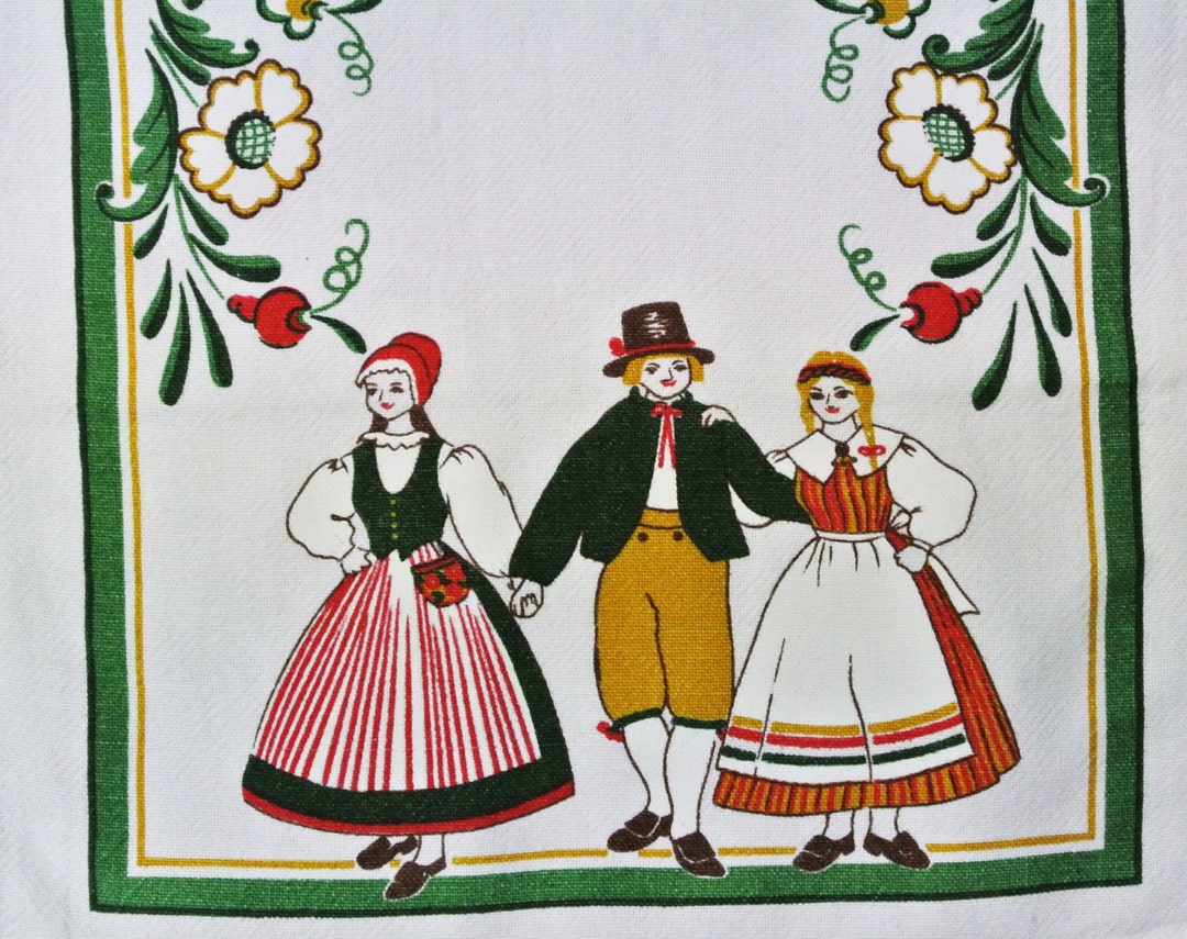 Schwedischer Retro Vintage 1970er Kleindruck rot/braun/grün Baumwolle ...