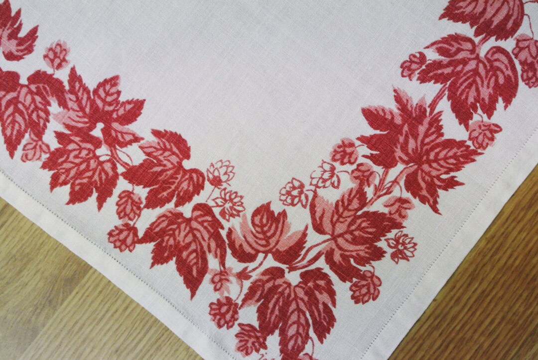 Vintage 1950s Swedish Linen Tablecloth: Red Leaf Print, Gocken Jobs ...