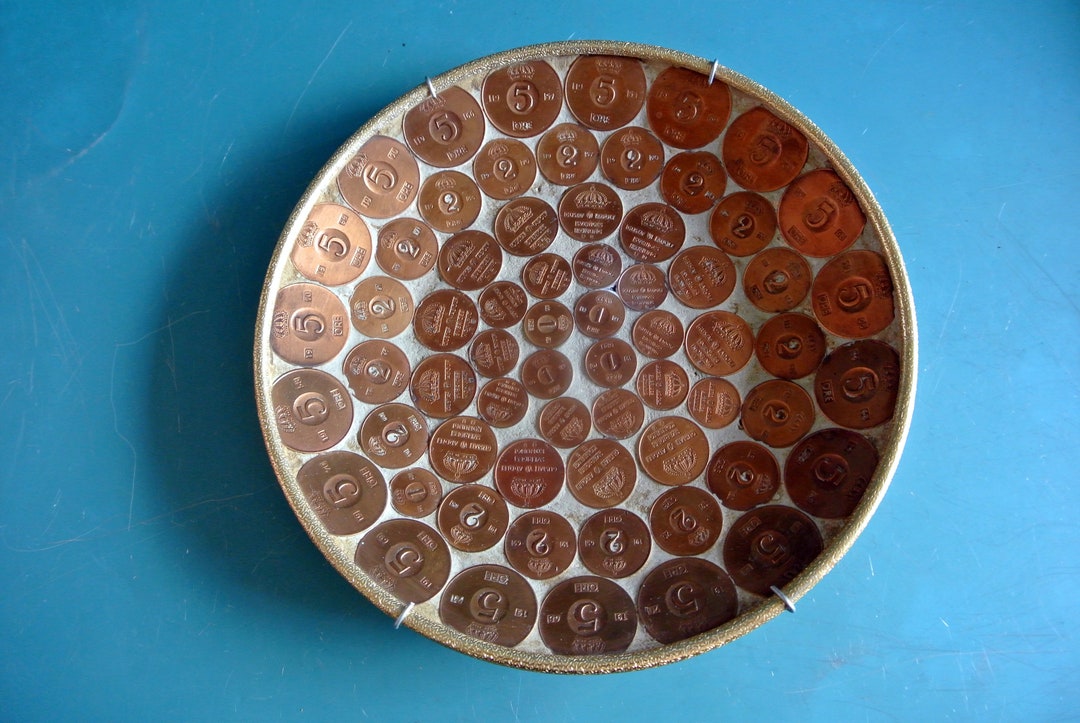 Vintage 1970s Swedish Coin Inlay Plate: Retro Gold Decor - Etsy