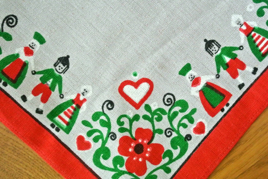 Vintage Swedish Linen Tablecloth: 1970s Folk Art Dala Design - Etsy