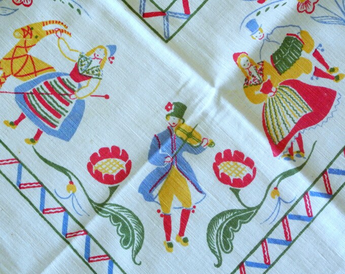 Larger Vintage 1940s Sweden Swedish Printed Multicolor Folkart ...