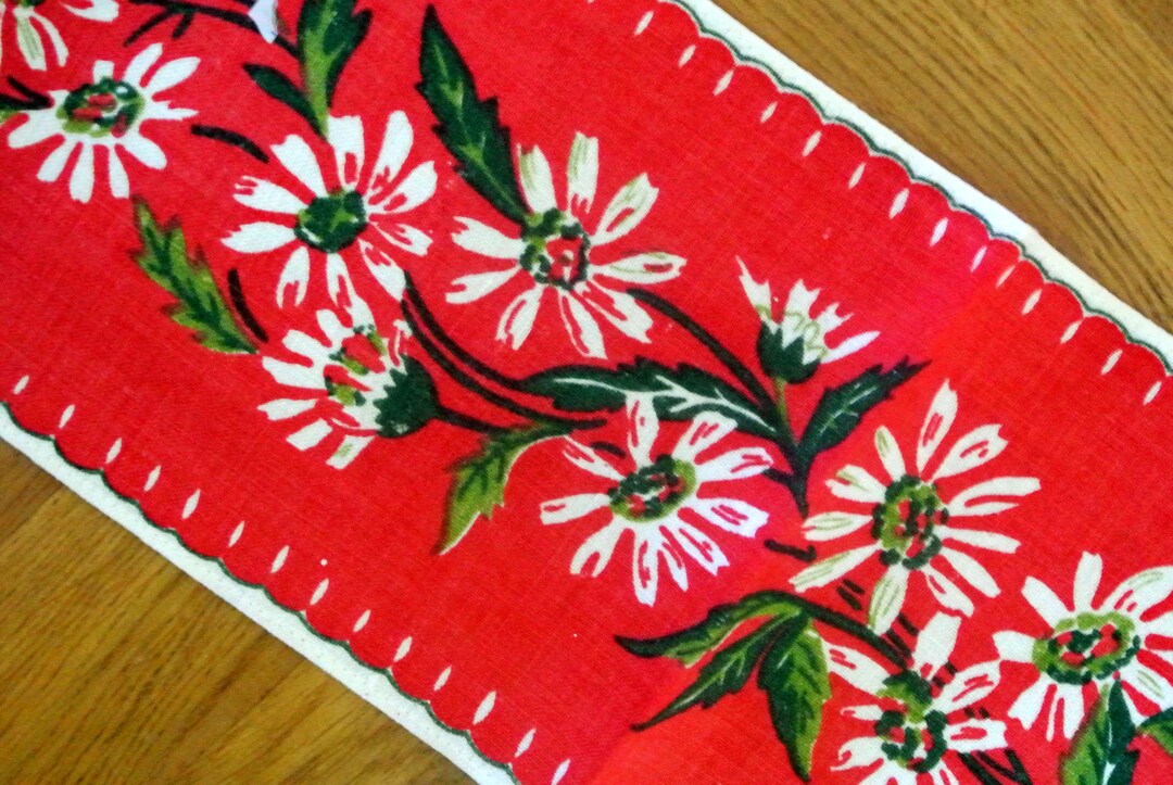 Vintage Swedish Cotton Table Runner: 1950s Red Floral Print - Etsy