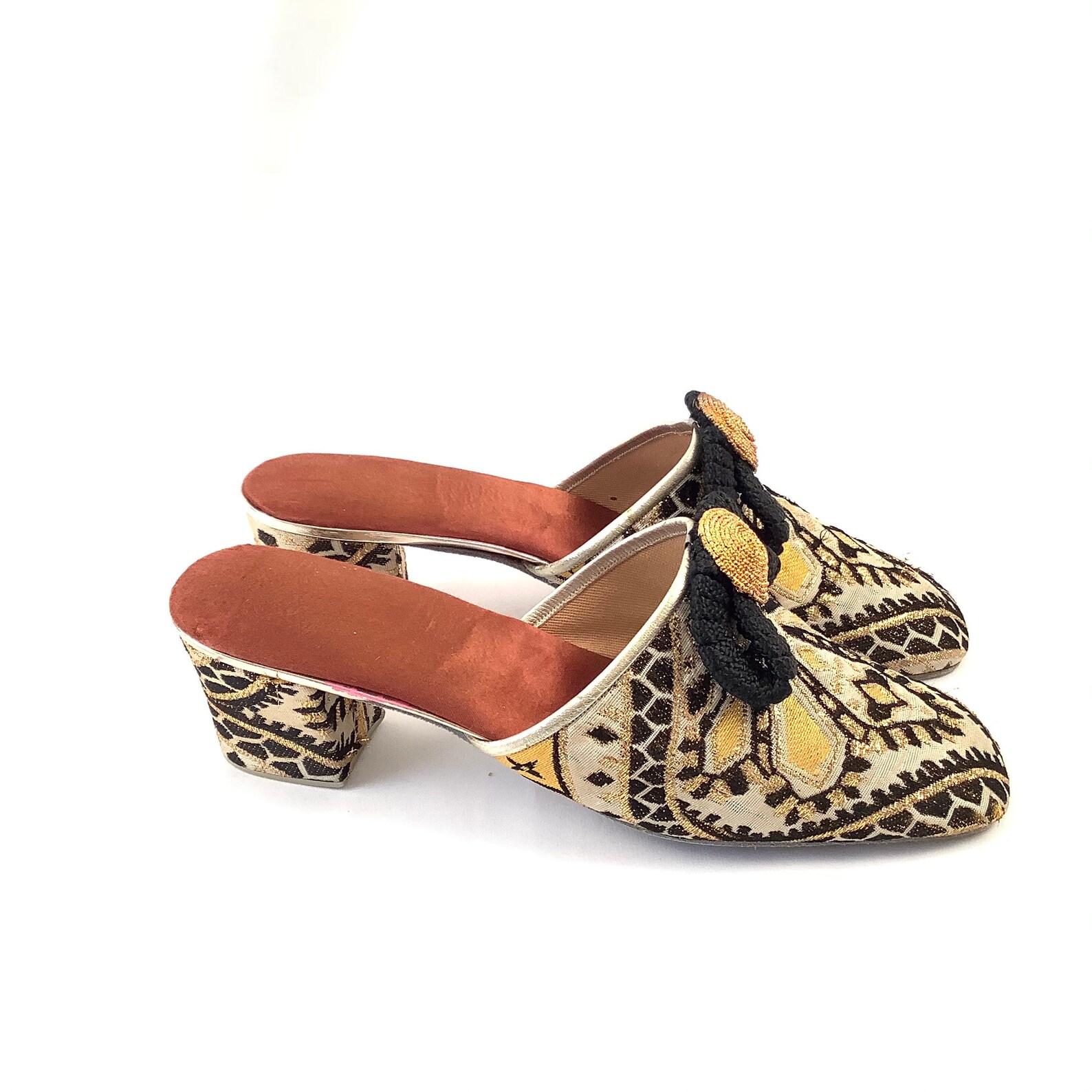 Funky Mod Vintage Brocade House Slippers Floral 60s 70s Made in France ...