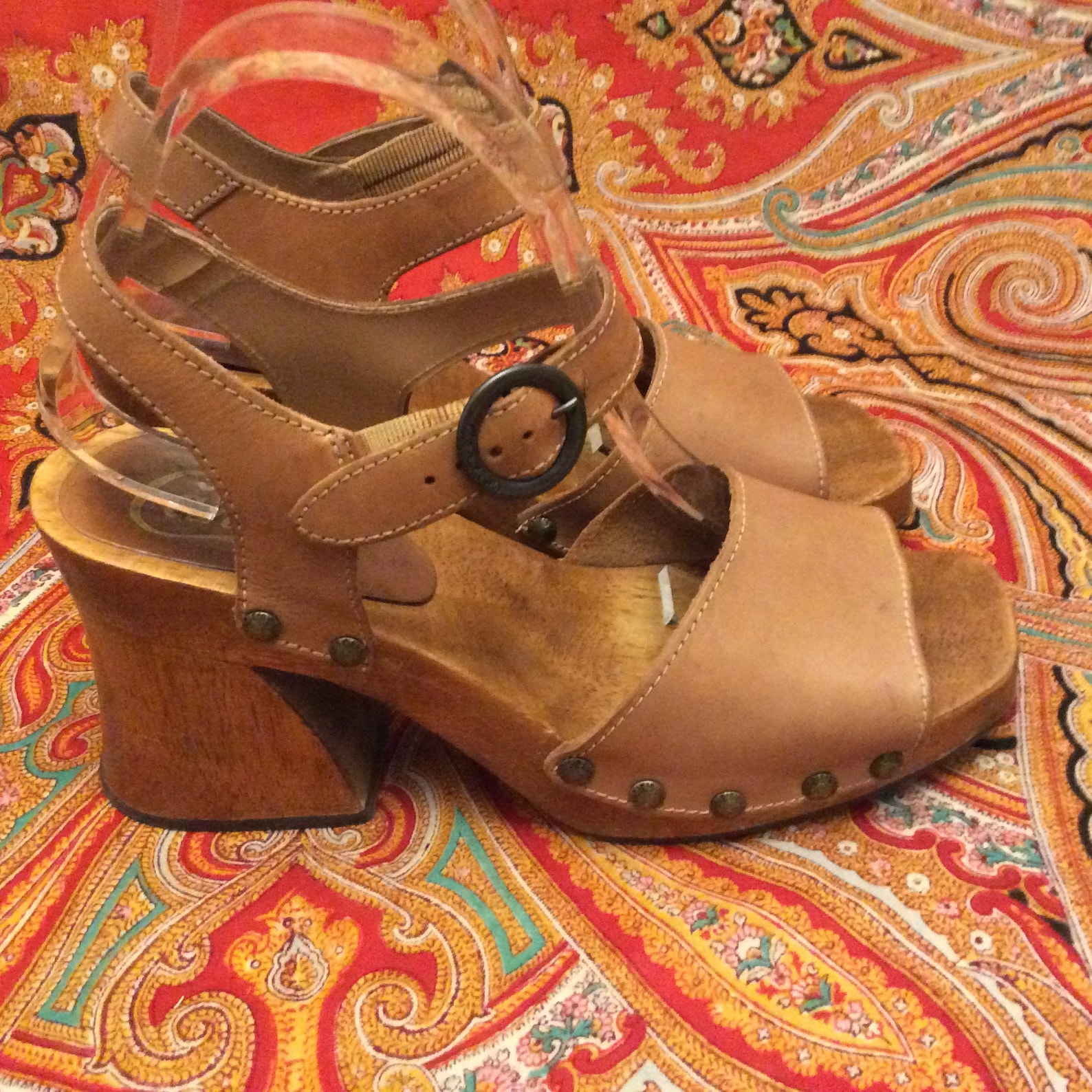 Size 10 Vintage Sandals Platform Wood Sole Chunky Block Heel - Etsy