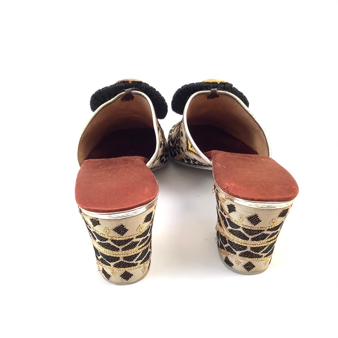 Funky Mod Vintage Brocade House Slippers Floral 60s 70s Made in France ...