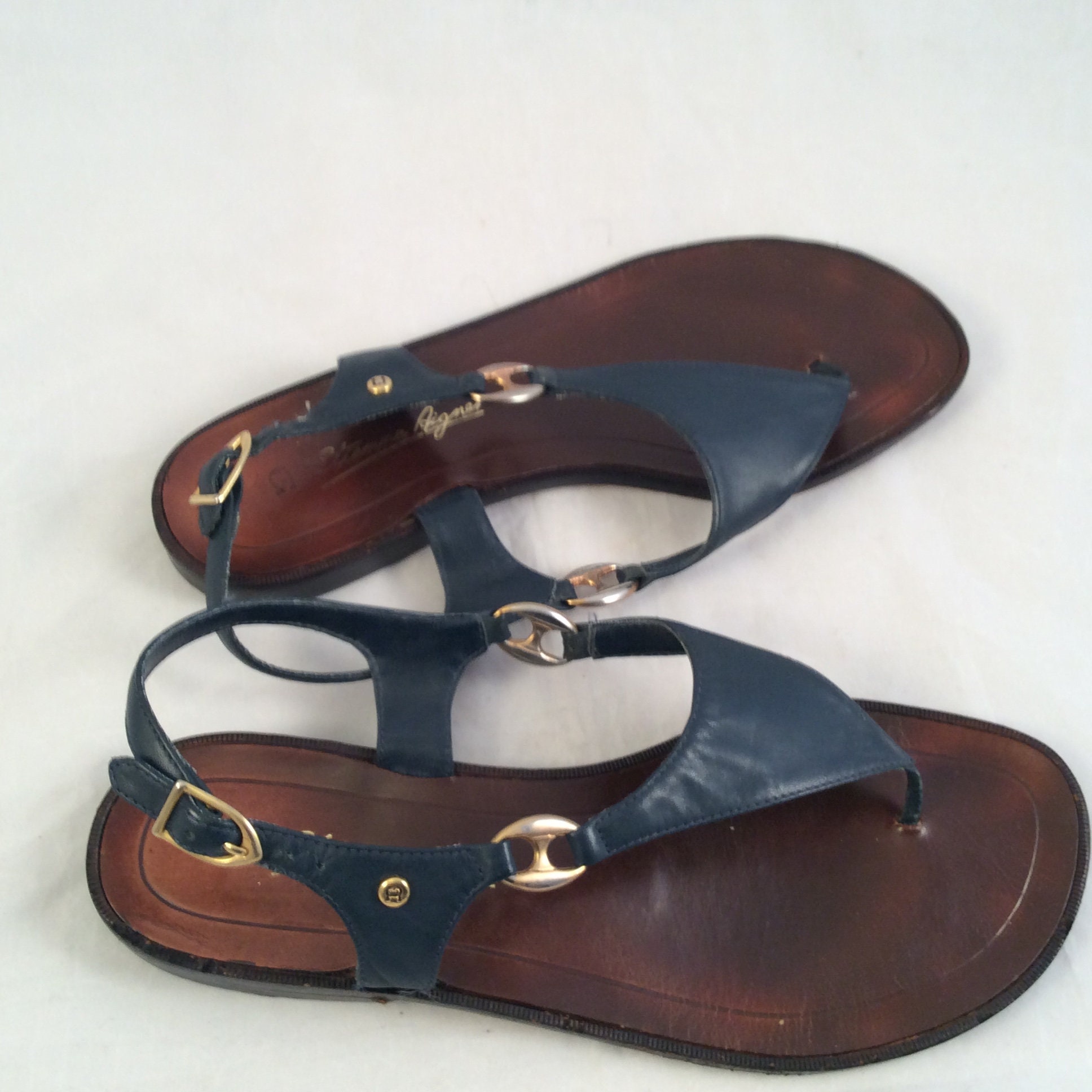 Flat Aigner Sandals Size 7 Navy Blue Leather 80s 90s Retro - Etsy
