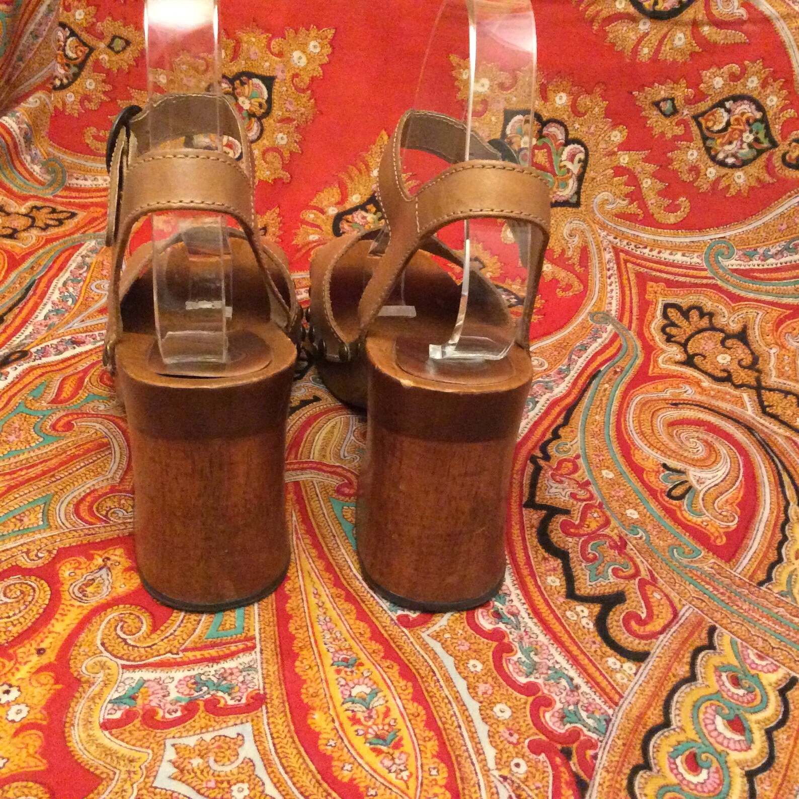 Size 10 Vintage Sandals Platform Wood Sole Chunky Block Heel - Etsy