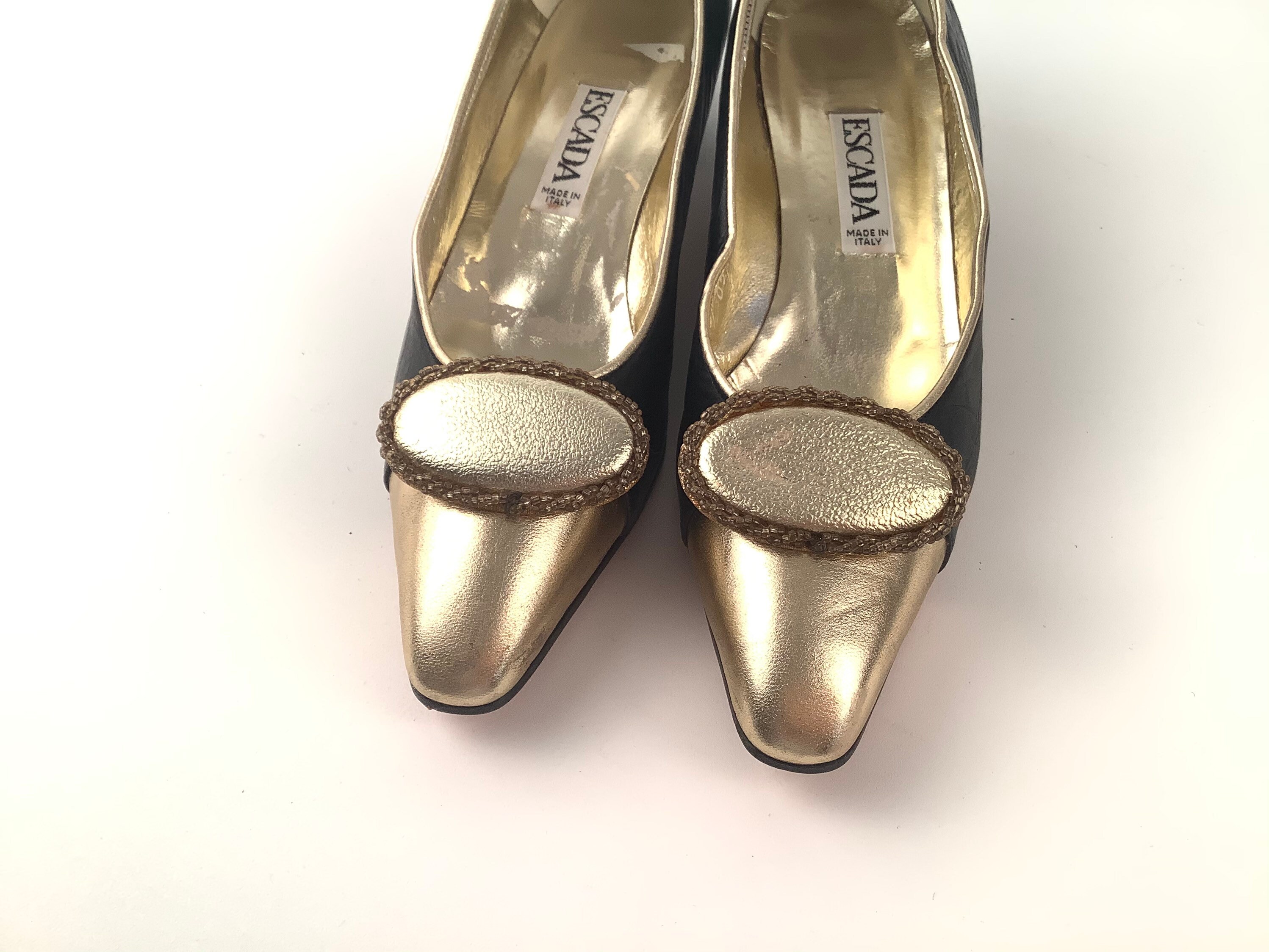 True Vintage Escada Heels Shoes Pumps Gold Toe Size 7 Narrow | Etsy