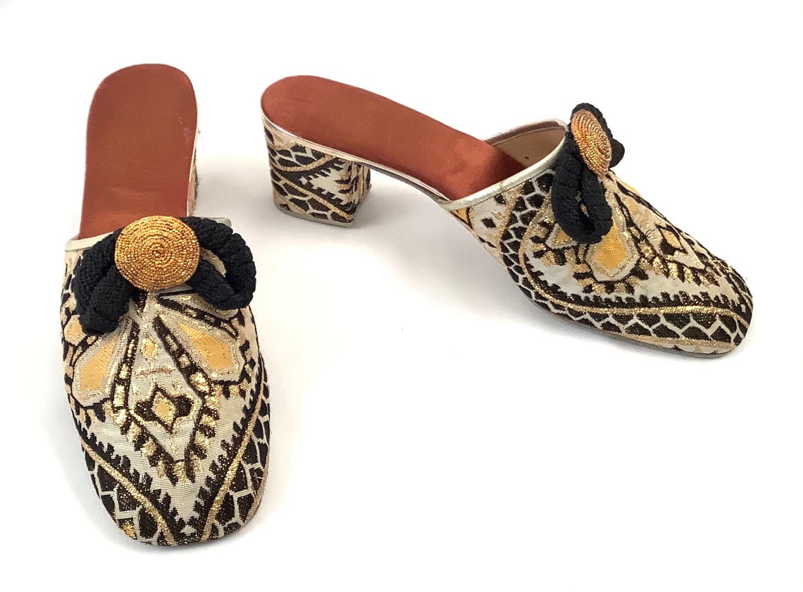 Funky Mod Vintage Brocade House Slippers Floral 60s 70s Made in France ...