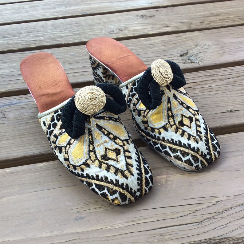 Funky mod Vintage brocade house slippers floral 60s 70s made | Etsy