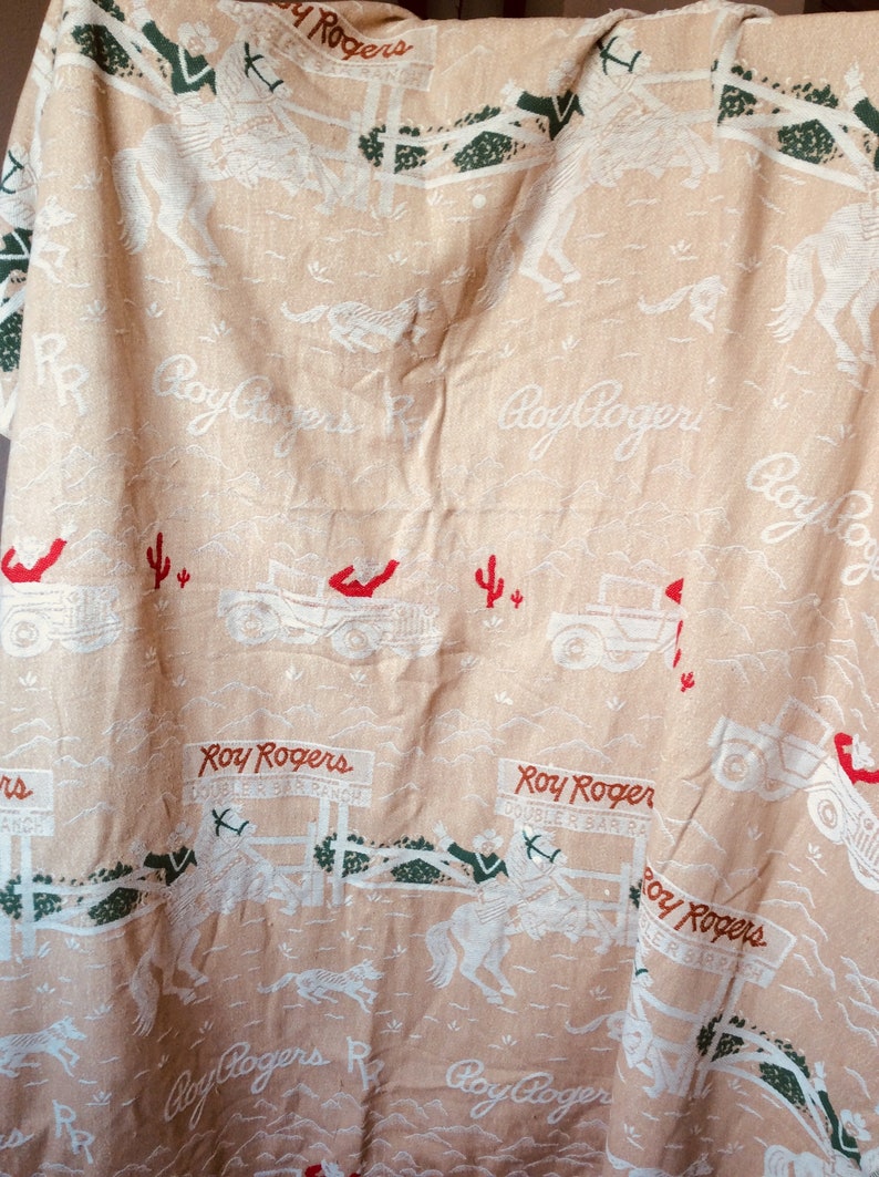 Western Bedding Vintage 1950s 50s Couch Throw Panel Bedspread Cowboys ...