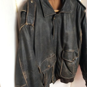 Distressed Leather Bomber Jacket Retro Vintage Medium Size - Etsy