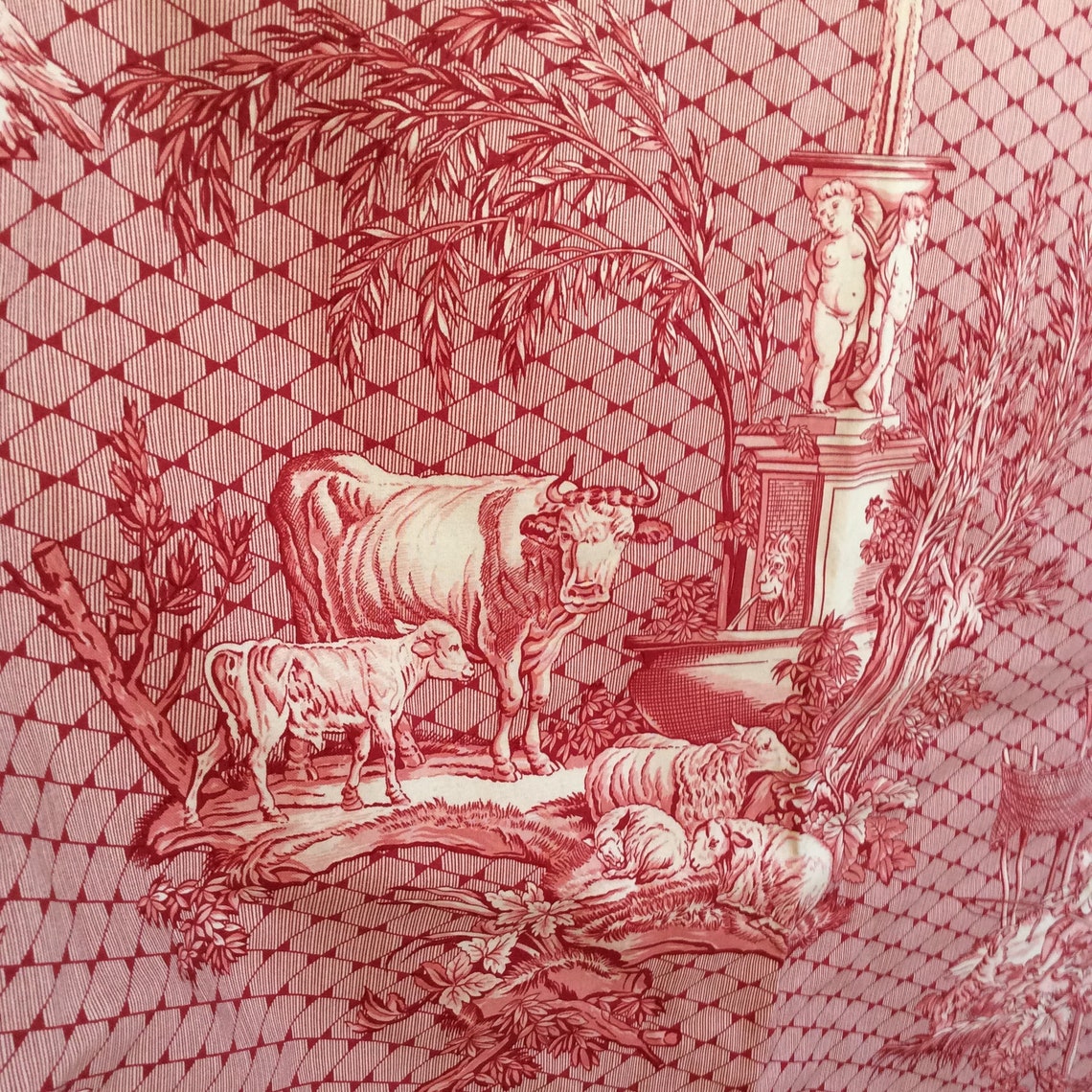 Vintage Pastoral Scene Toile Fabric Panel Crafting Remnant Destash ...