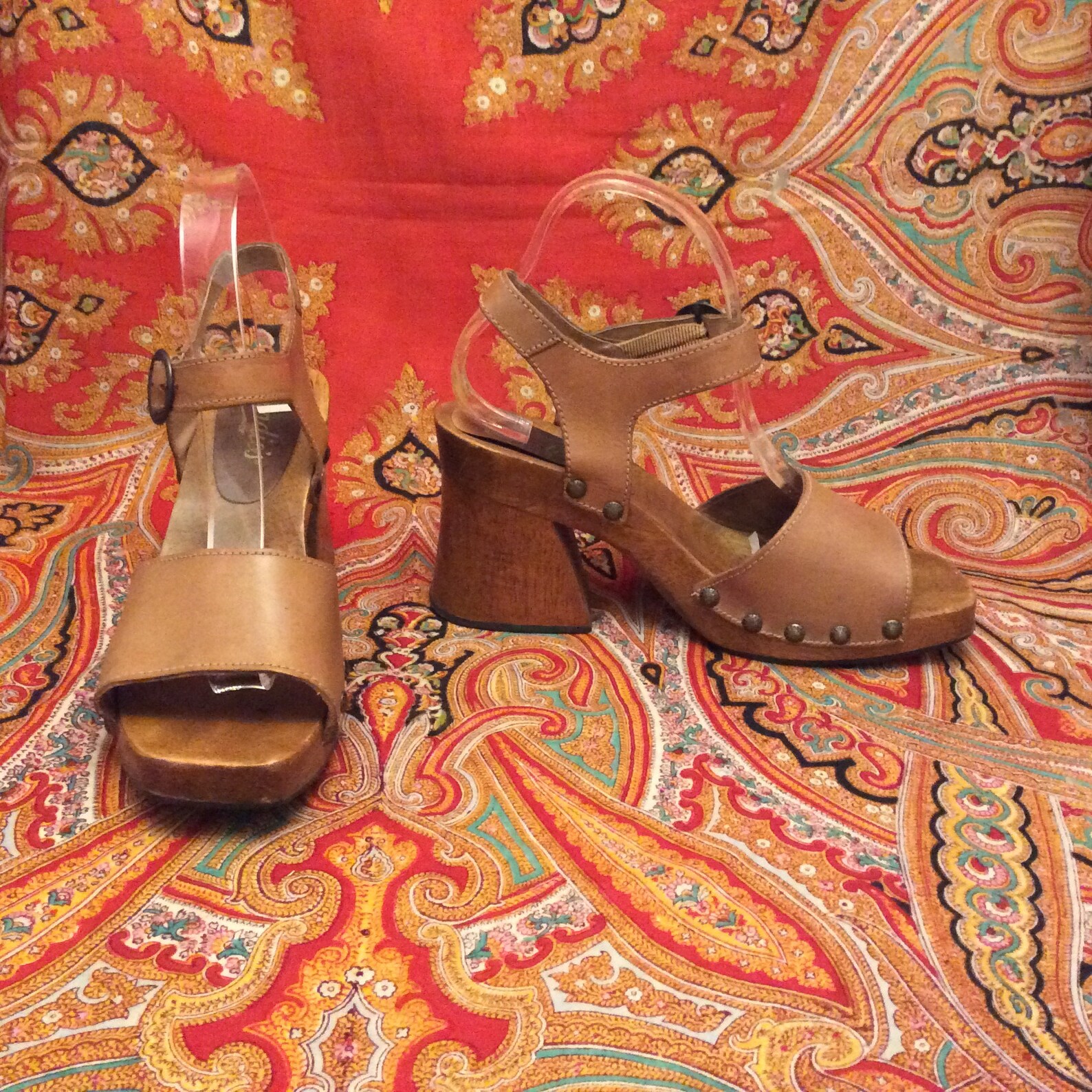 Size 10 Vintage Sandals Platform Wood Sole Chunky Block Heel - Etsy