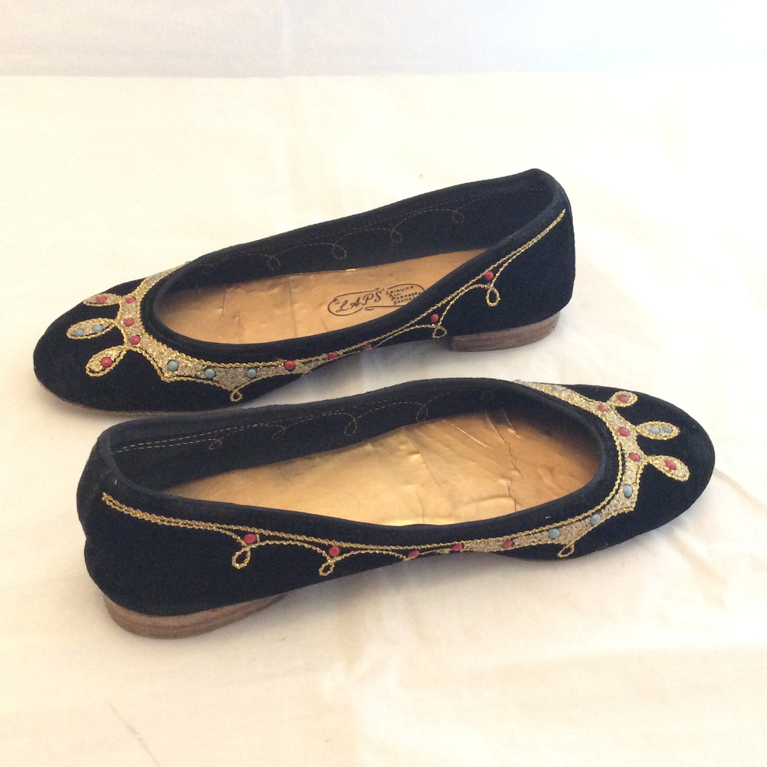 Rare 50s Embroidered Ballet Shoes 60s Funky Bejewels Bejeweled Flats ...