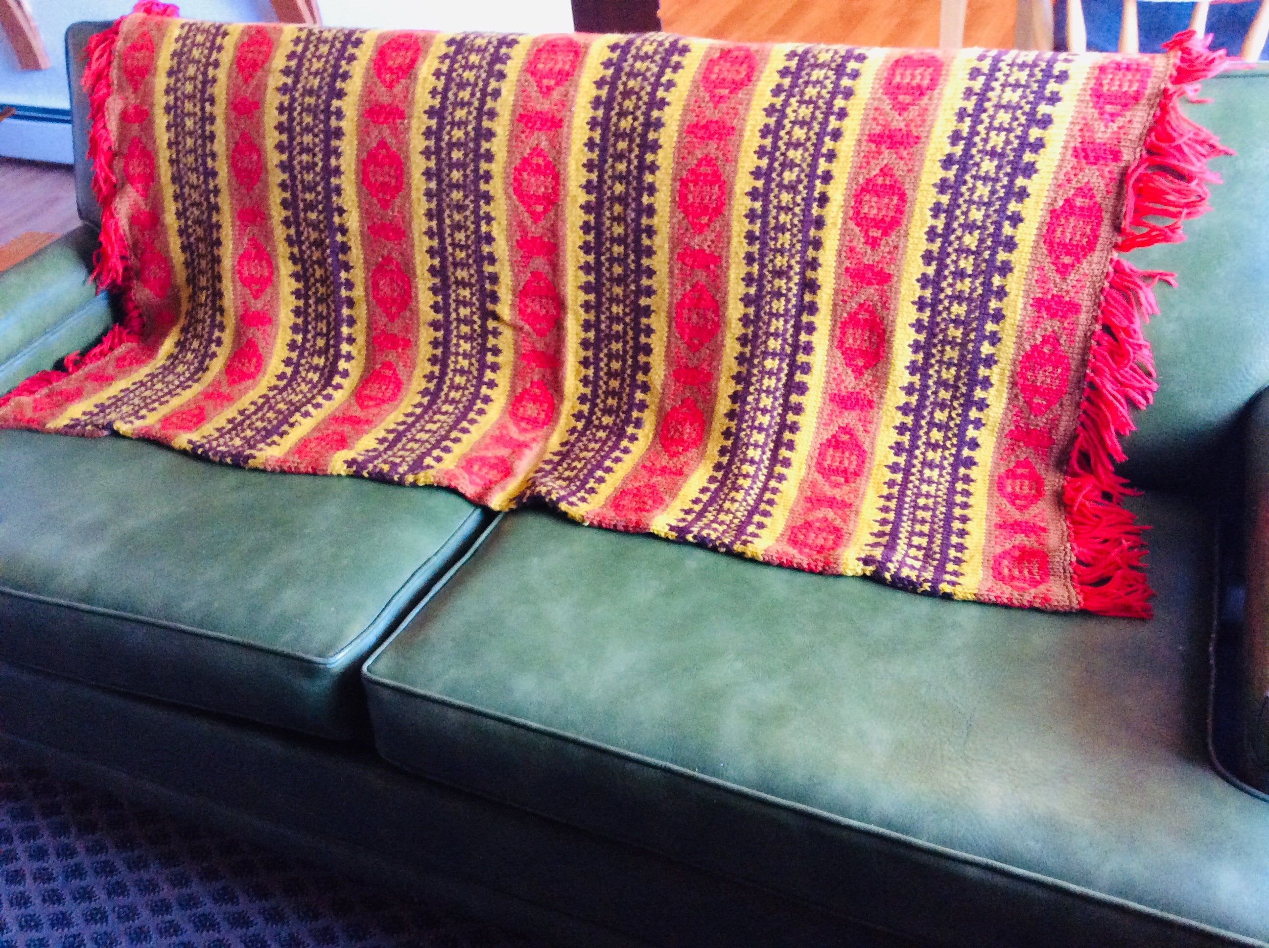 Vintage Hippie Coverlet Throw Blanket 60s Hand Knitted Yellow Orange ...