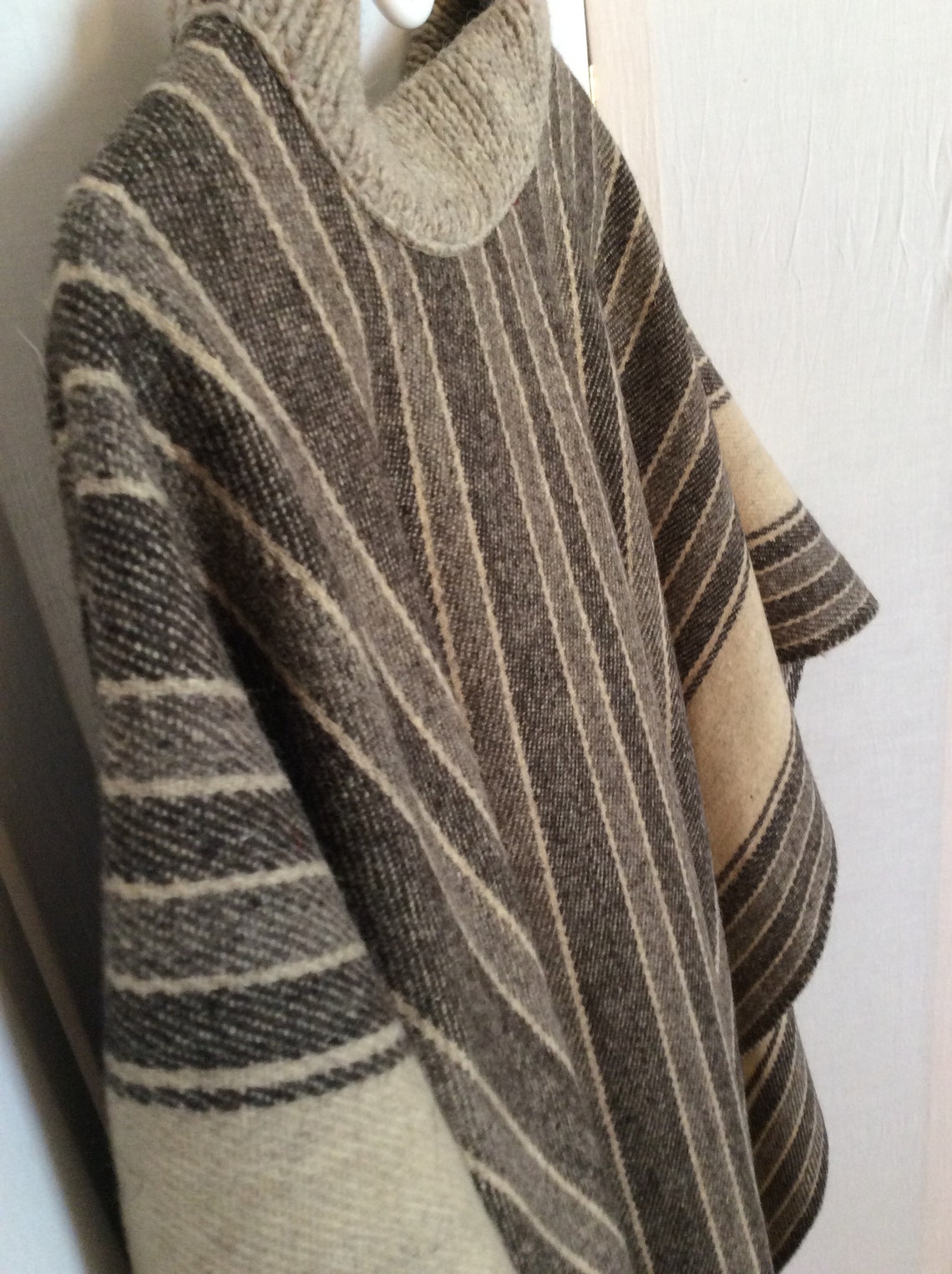 Long Sarape Wrap Coat Poncho Wool Vintage Neutral Colors Western ...