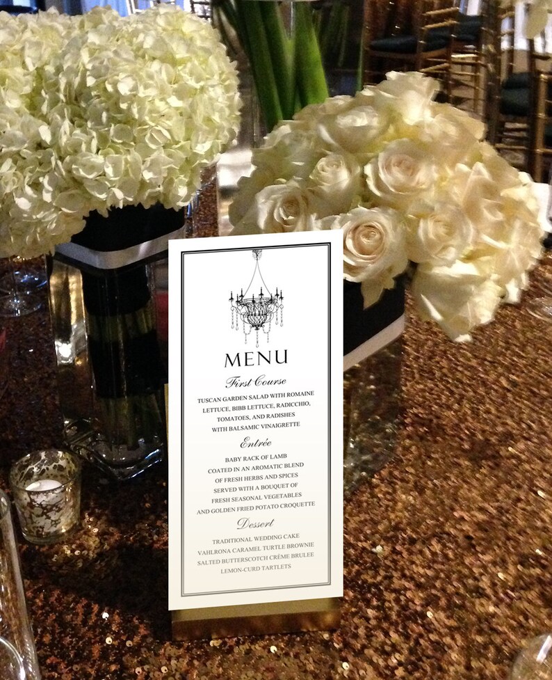 Formal Menu, Black Menu, Chandelier Menu for Your Wedding, Party or ...