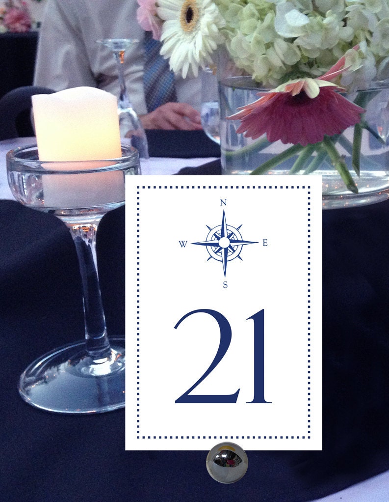 Compass Table Numbers, Nautical, Beach, Seaside, Navy Blue Table ...