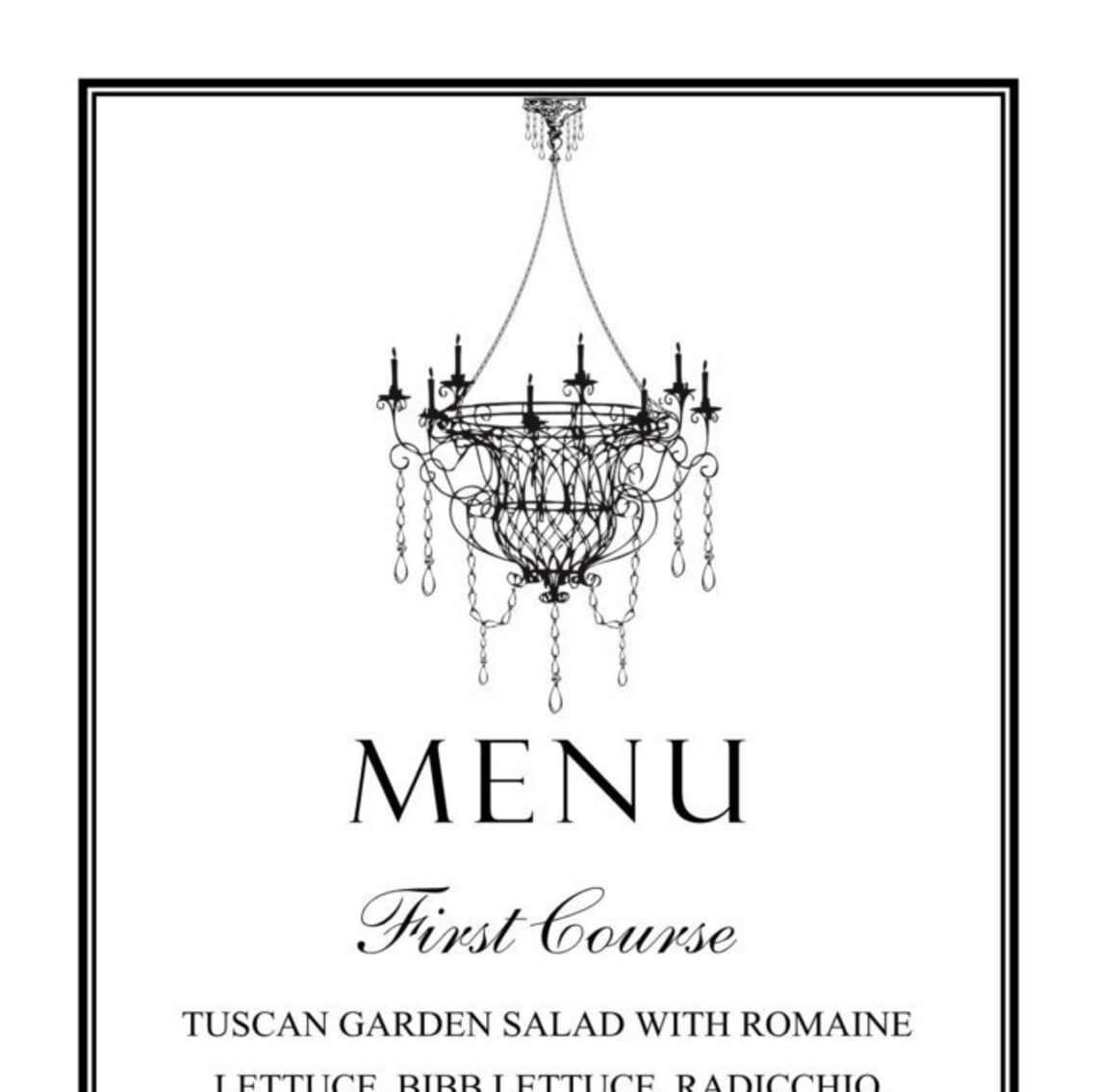 Formal Menu, Black Menu, Chandelier Menu for Your Wedding, Party or ...