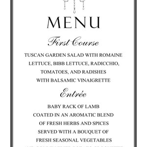 Formal Menu, Black Menu, Chandelier Menu for Your Wedding, Party or ...