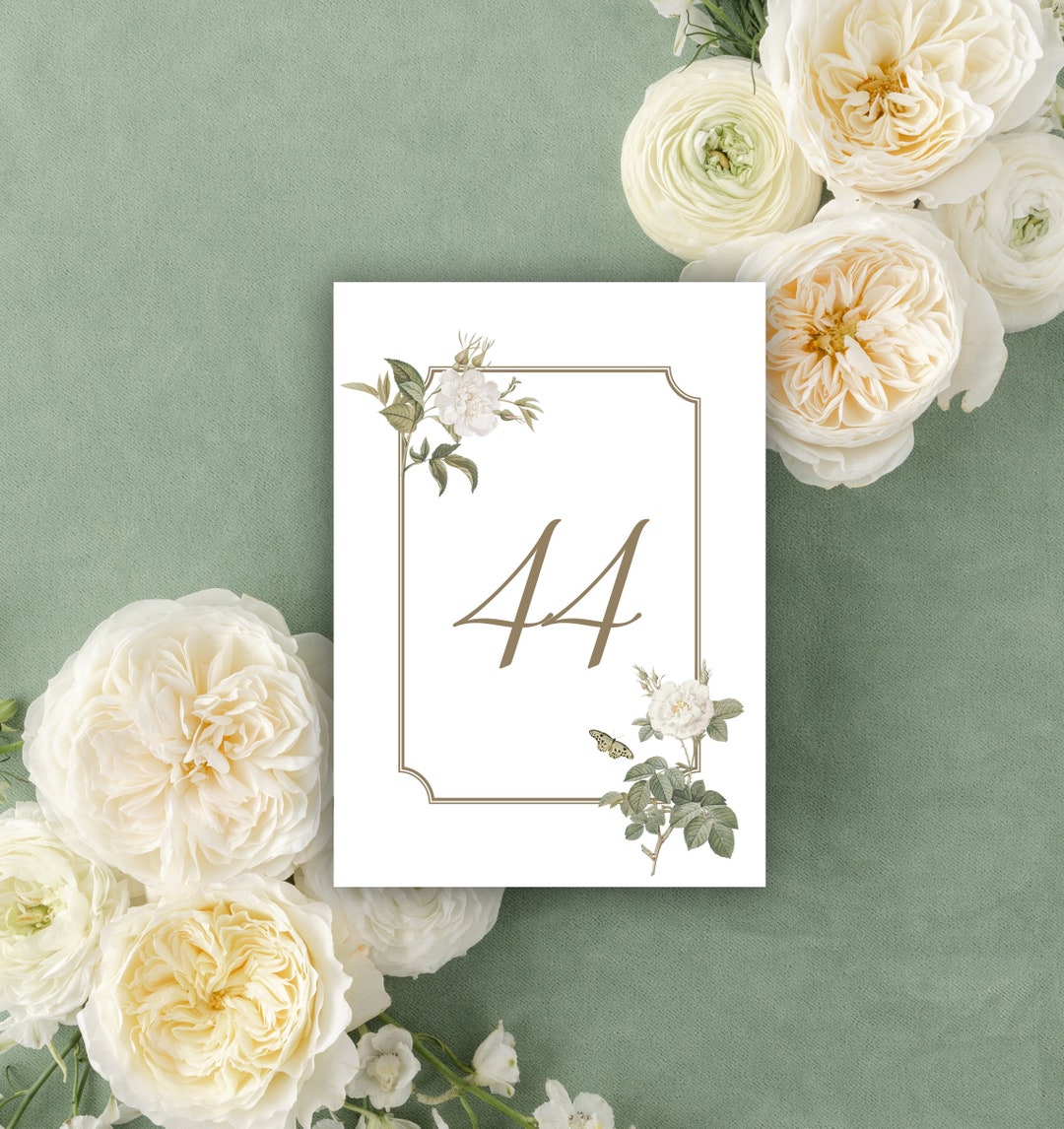 Heirloom Rose Table Numbers, Gold and White Table Numbers, Wedding ...