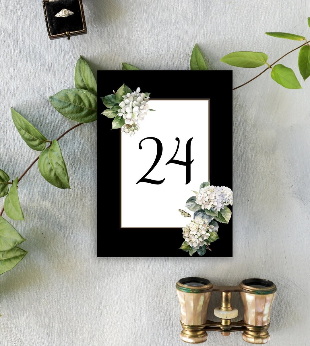 White Hydrangeas Table Numbers, Black and White Table Numbers, Wedding ...