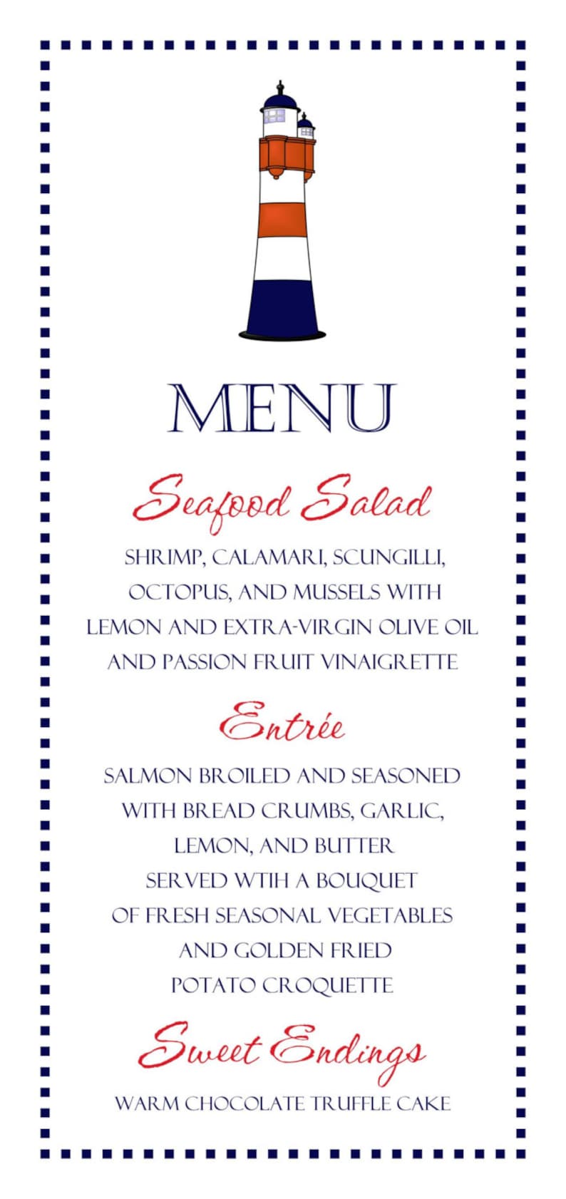 Lighthouse Menu Nautical Menu Beach Menu Shore Wedding | Etsy