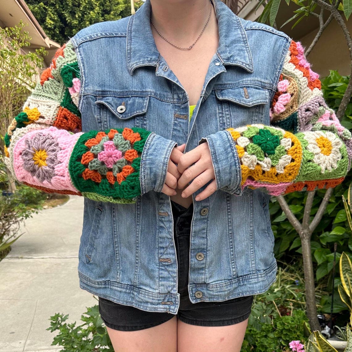 Crochet Sleeve Denim Jacket - One of a Kind! - Etsy