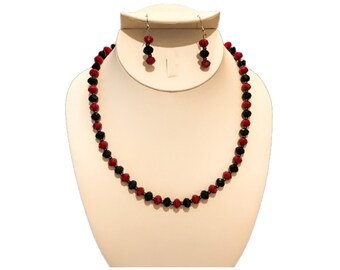 Black and Red Necklace With Grey Earrings Bead Necklace Set - Etsy