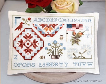 PDF DIGITAL Cross Stitch Patriotic Pattern Chart, 4-th July Stitch, Primitive Patriotic Cross ...