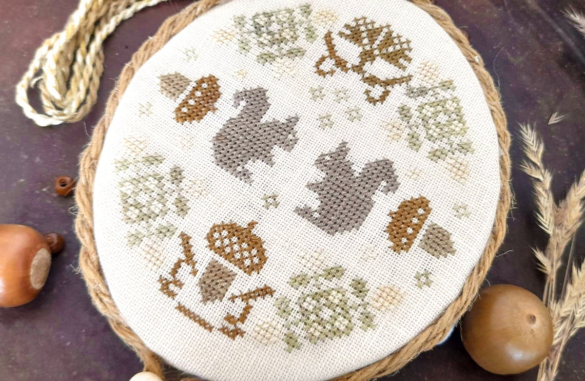 Autumn Quaker Squirrel Cross Stitch Pattern, Sampler PDF (digital ...
