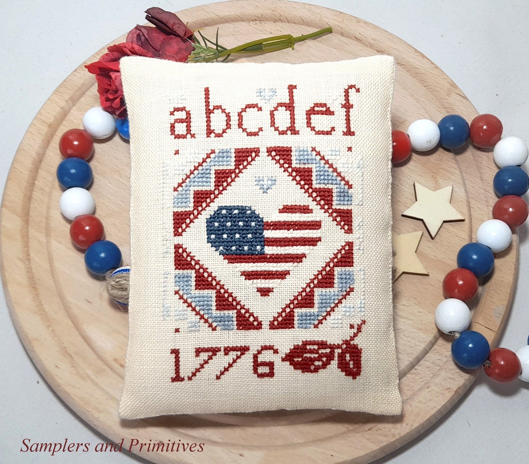 PDF DIGITAL Cross Stitch Patriotic Pattern Chart, 4-th July Stitch, Patriotic Quaker Cross ...