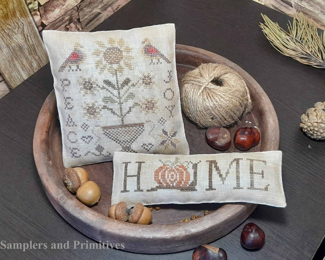 Cross Stitch Primitive PDF Pattern Chart, Sunflower Spring Cross Stitch ...