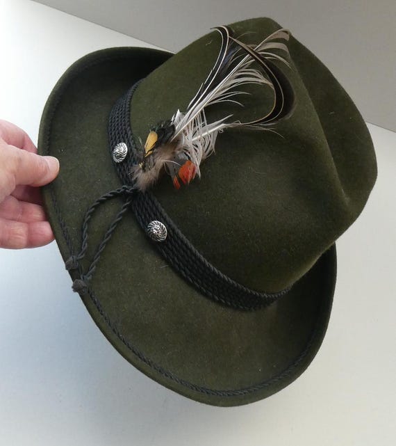 Vintage Tyrolean / Alpine Dark Green Felt Hat with De… - Gem
