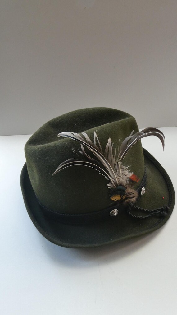 Vintage Tyrolean / Alpine Dark Green Felt Hat with De… - Gem