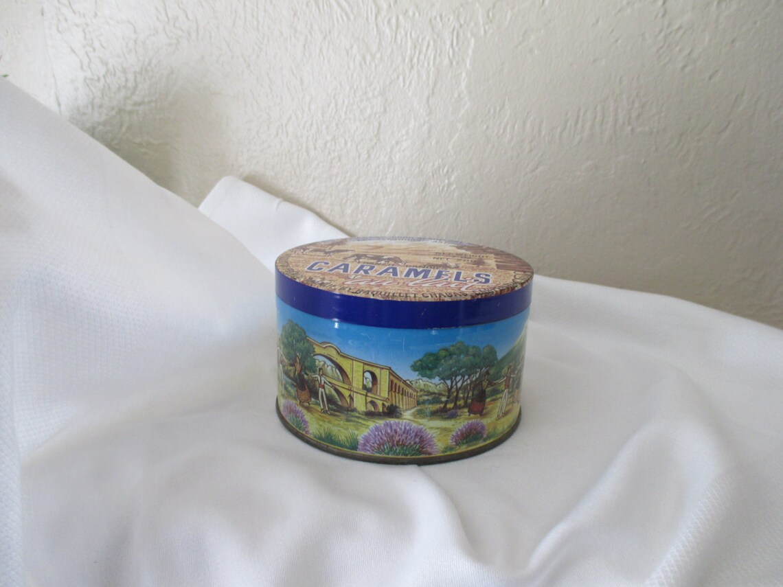 Vintage French Tin, French Candy Tin, Blue Tin, Candy Nougat Tin ...