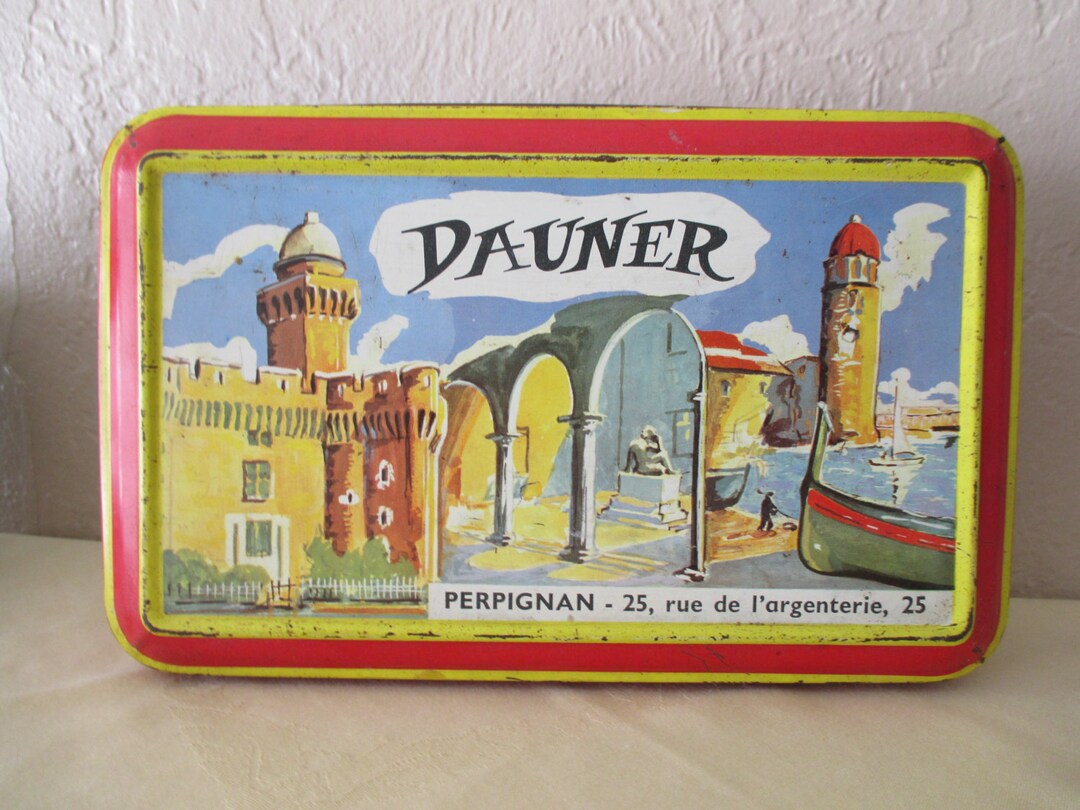 Vintage French Tin, French Candy Tin, Red Tin, Candy Nougat Tin, Cookie ...