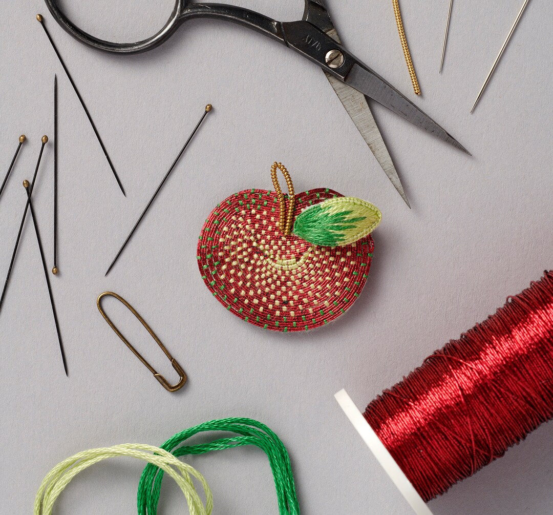 Metalwork Embroidery Apple Brooch - Etsy