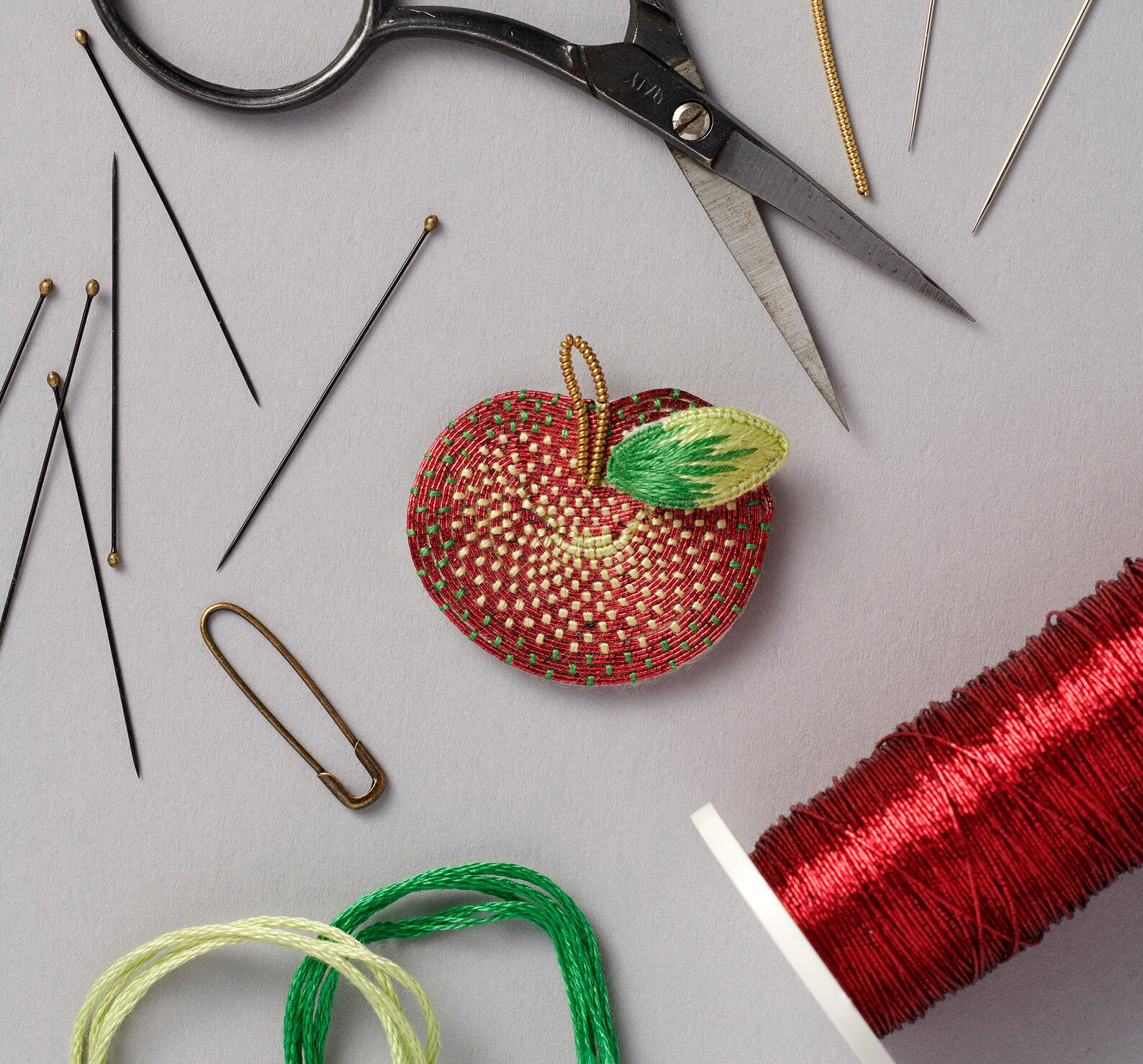 Metalwork Embroidery Apple Brooch - Etsy